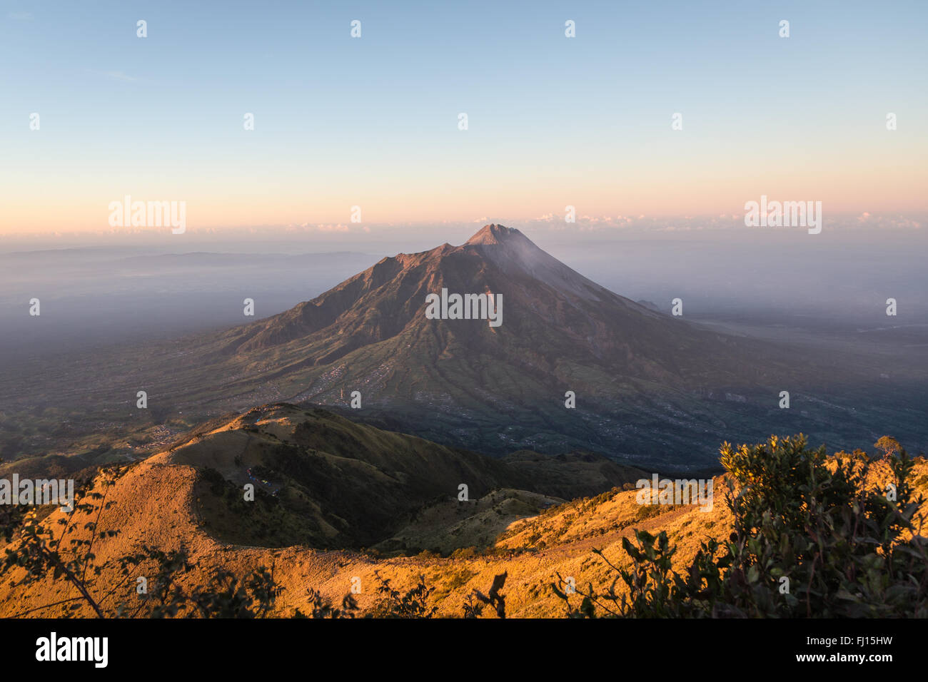 Stunning sunrise over the Merapi volcano and the countryside around ...