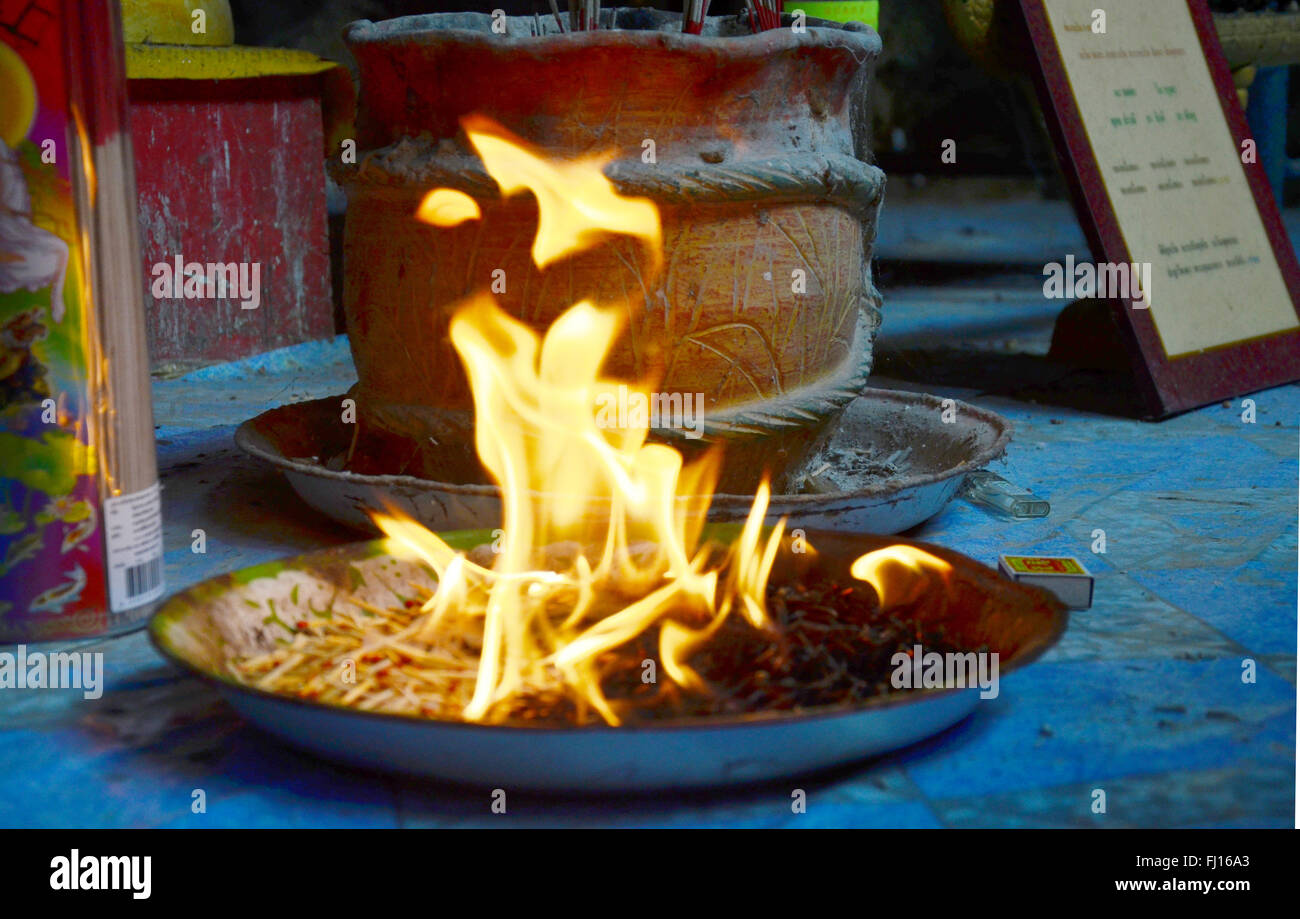 The matches for religious ceremony of fire in cave of temple at Lopburi ...