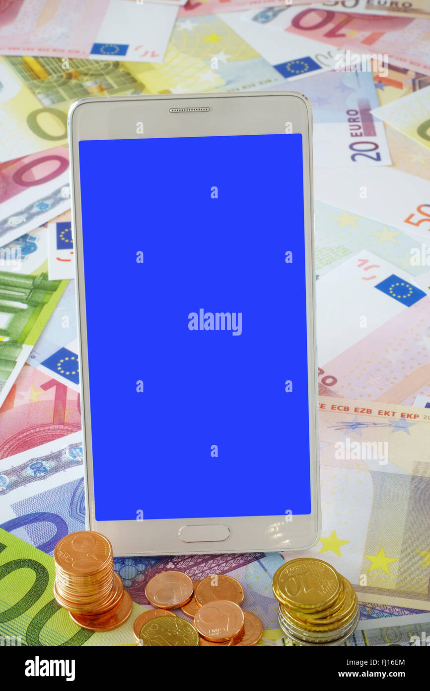 Smart phone euro coins hi-res stock photography and images - Alamy
