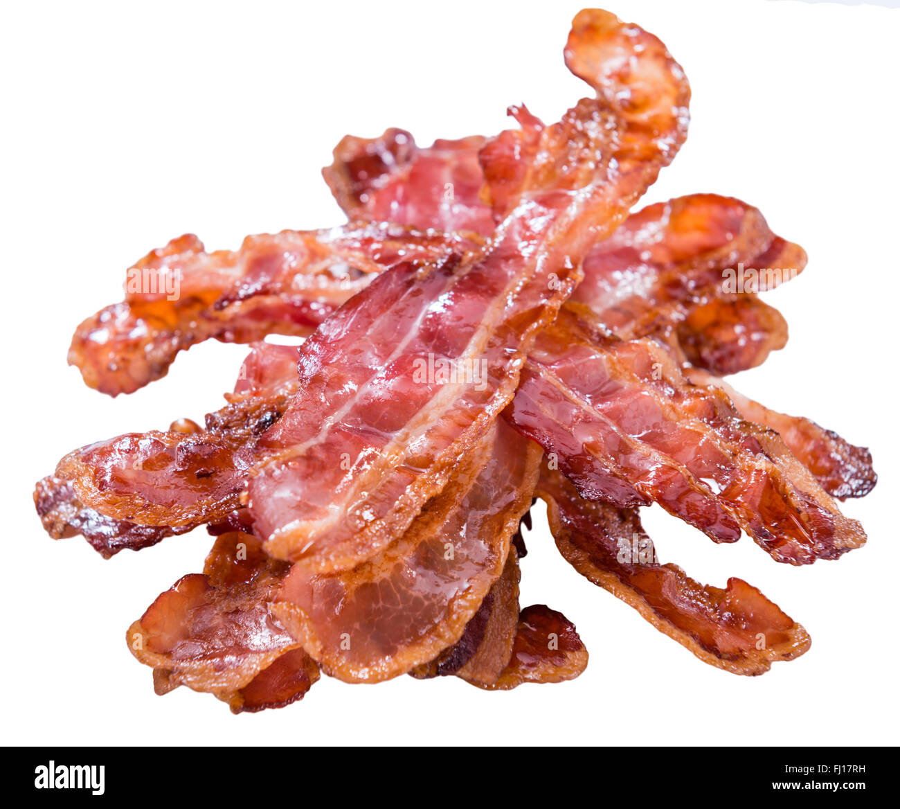 Portion of fried Bacon isolated on white background (close-up shot ...