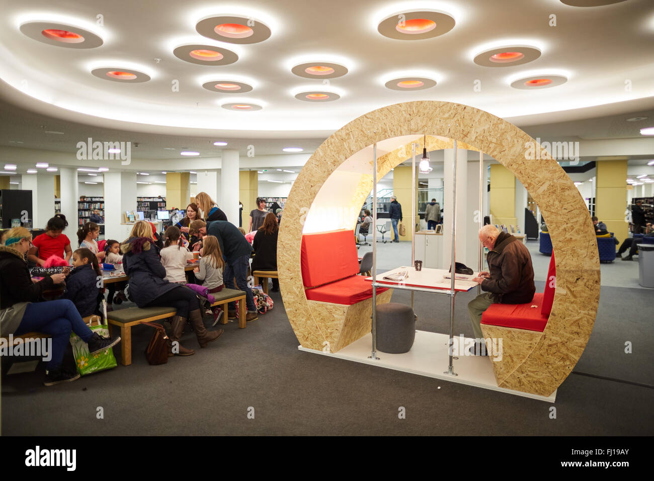 Manchester Central library reading area modern booths structures ...
