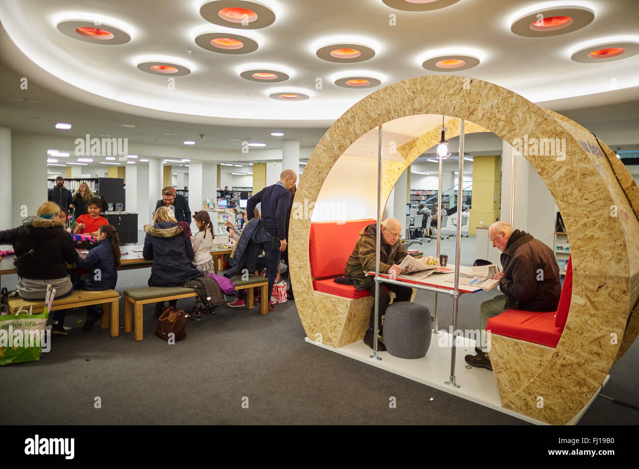 Manchester Central library reading area modern booths structures ...
