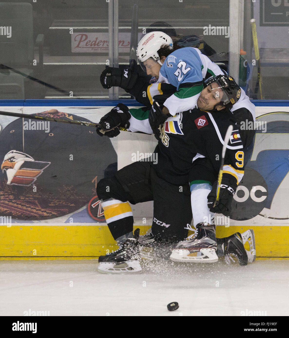 Loveland, Colorado, USA. 27th Feb, 2016. Eagles JOHNNY LAZO, center ...