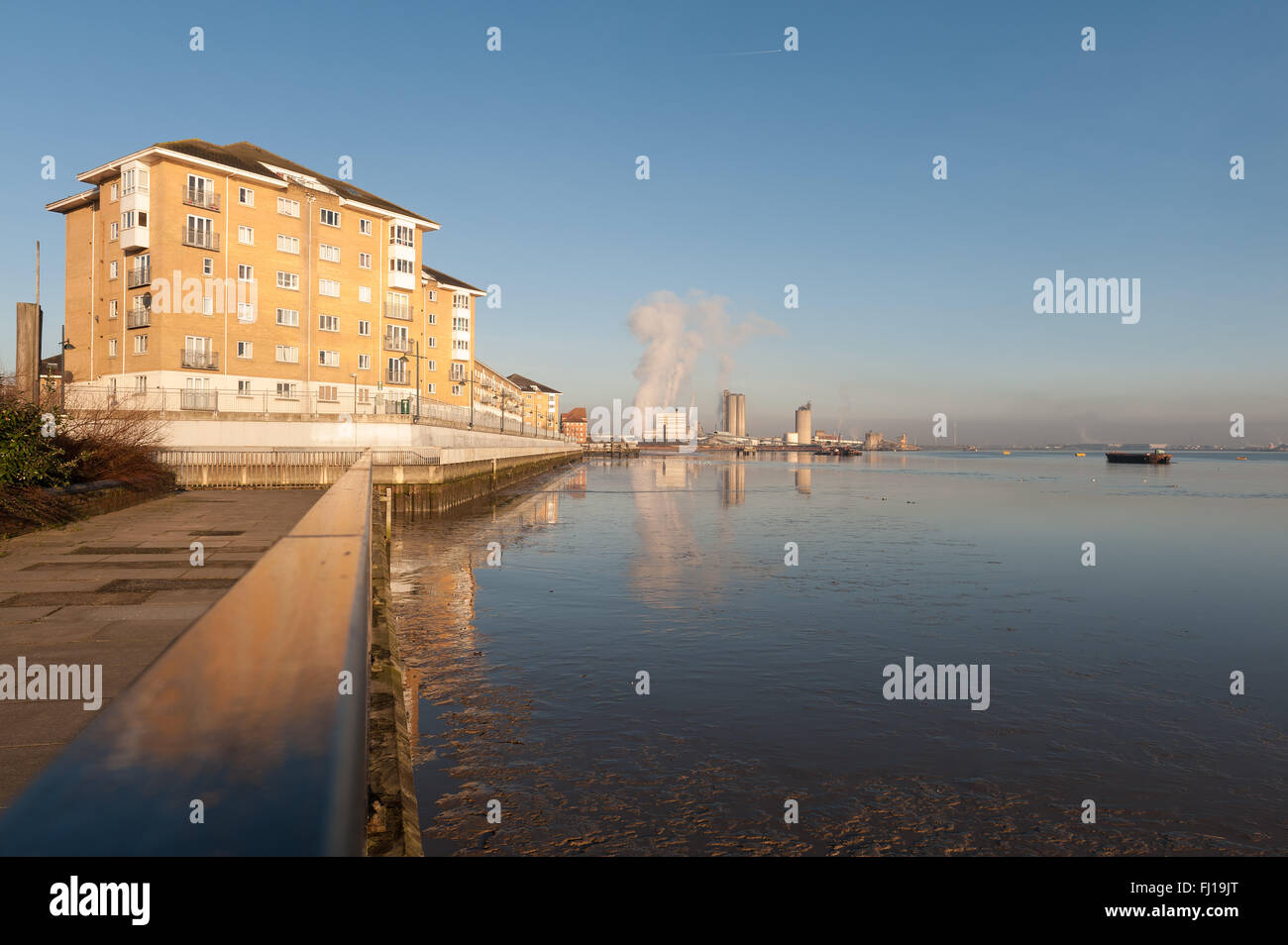 Modern riverside apartments flats overlooking Thames basin at Erith ...