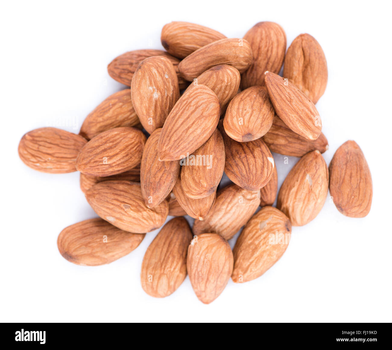 Portion of Almonds isolated on white background (close-up shot Stock ...