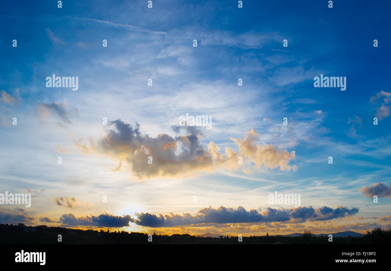 bright sunset over the countryside Stock Photo - Alamy