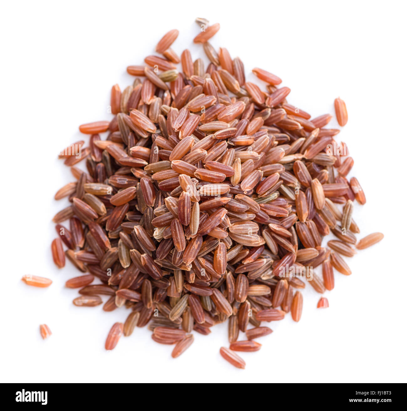 Portion of red red Rice isolated on white background (close-up shot ...