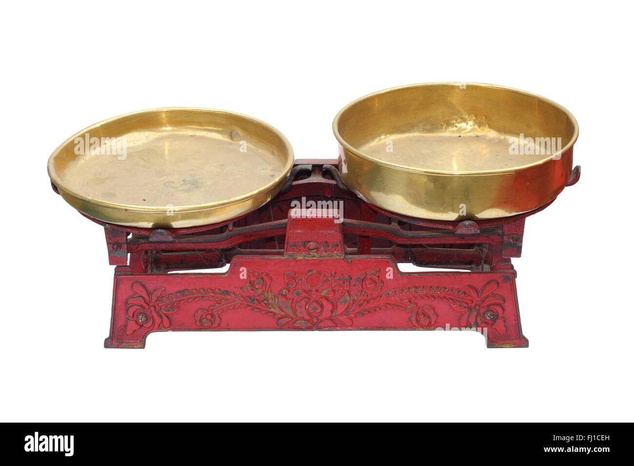 old weathered weighing machine isolated over white background ...