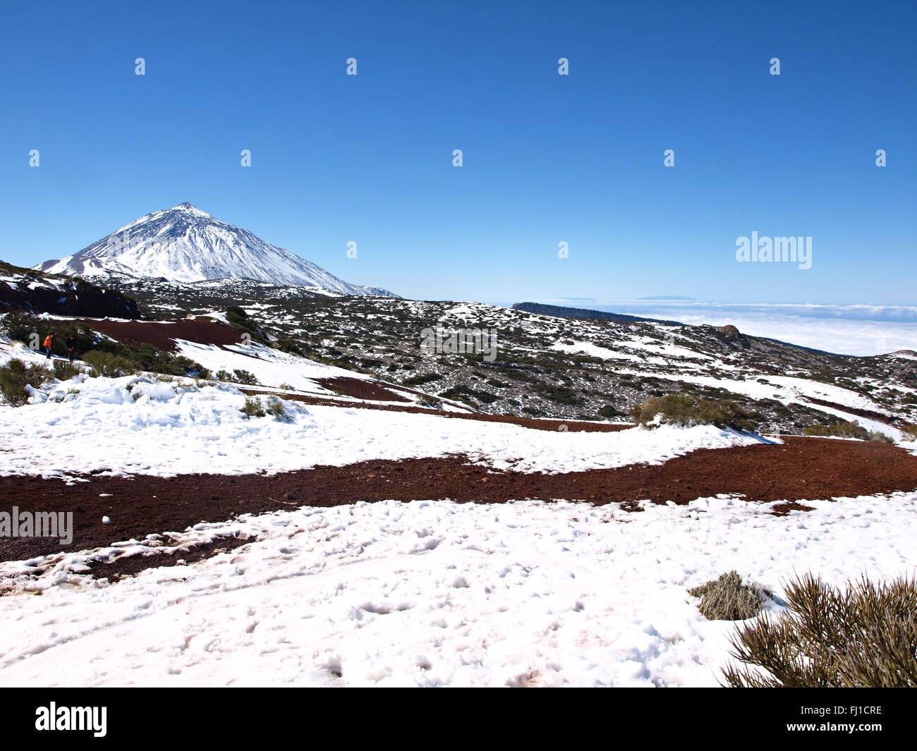 Snow on Mount Teide and in Teide National Park, Tenerife Stock Photo ...
