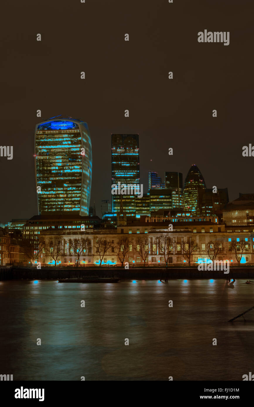 City of London skyscrapers at night Stock Photo - Alamy