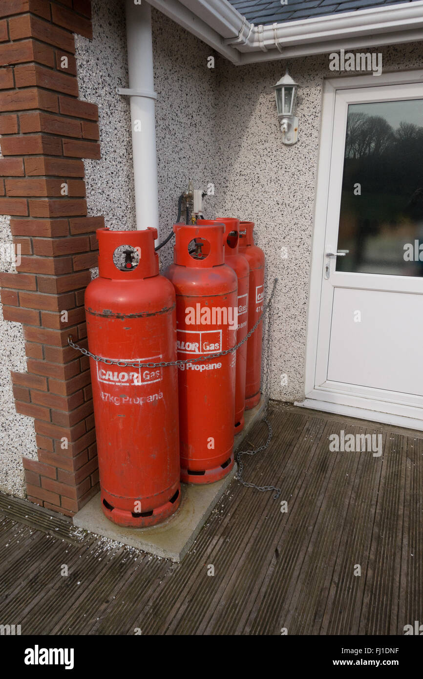 Calor Gas Bottles on Decking Stock Photo - Alamy