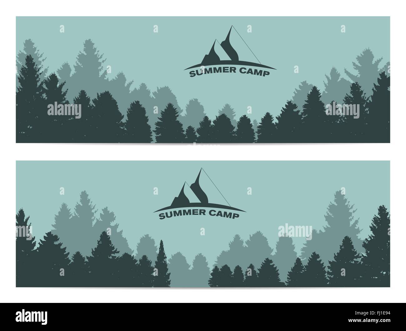 Summer Camp. Image of Nature. Tree Silhouette. Vector Illustrati Stock ...