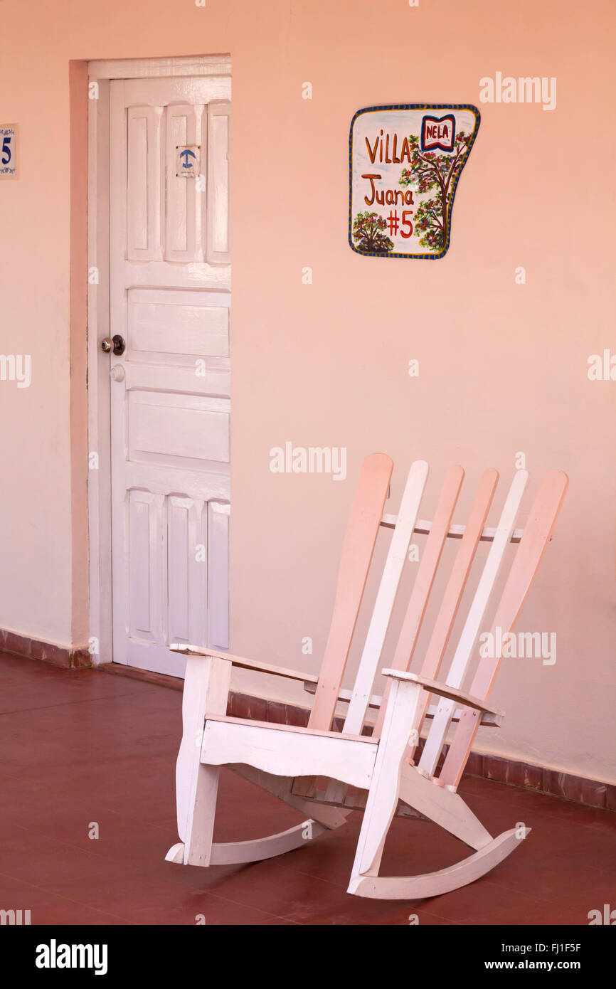 Traditional rocking chair on porch at Vinales, Pinar del Rio Province ...