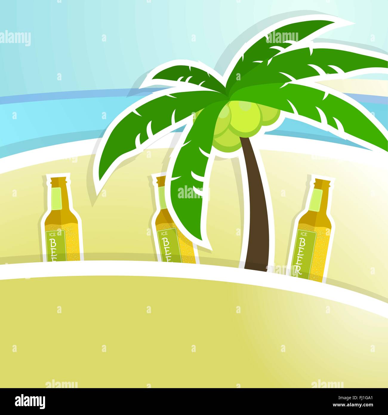 Beer with foam on bar counter. Tropical resort background Stock Vector ...