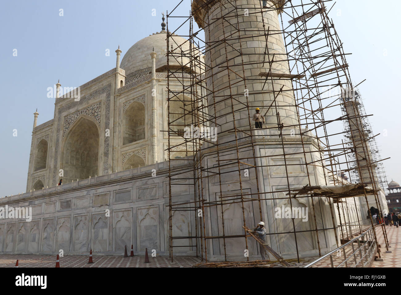 Taj Mahal white marble mausoleum pillar renovation Mughal architecture ...