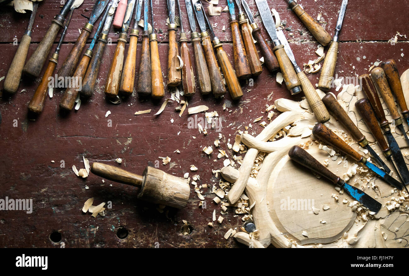 Woodworking tools wood carving hi-res stock photography and images - Alamy