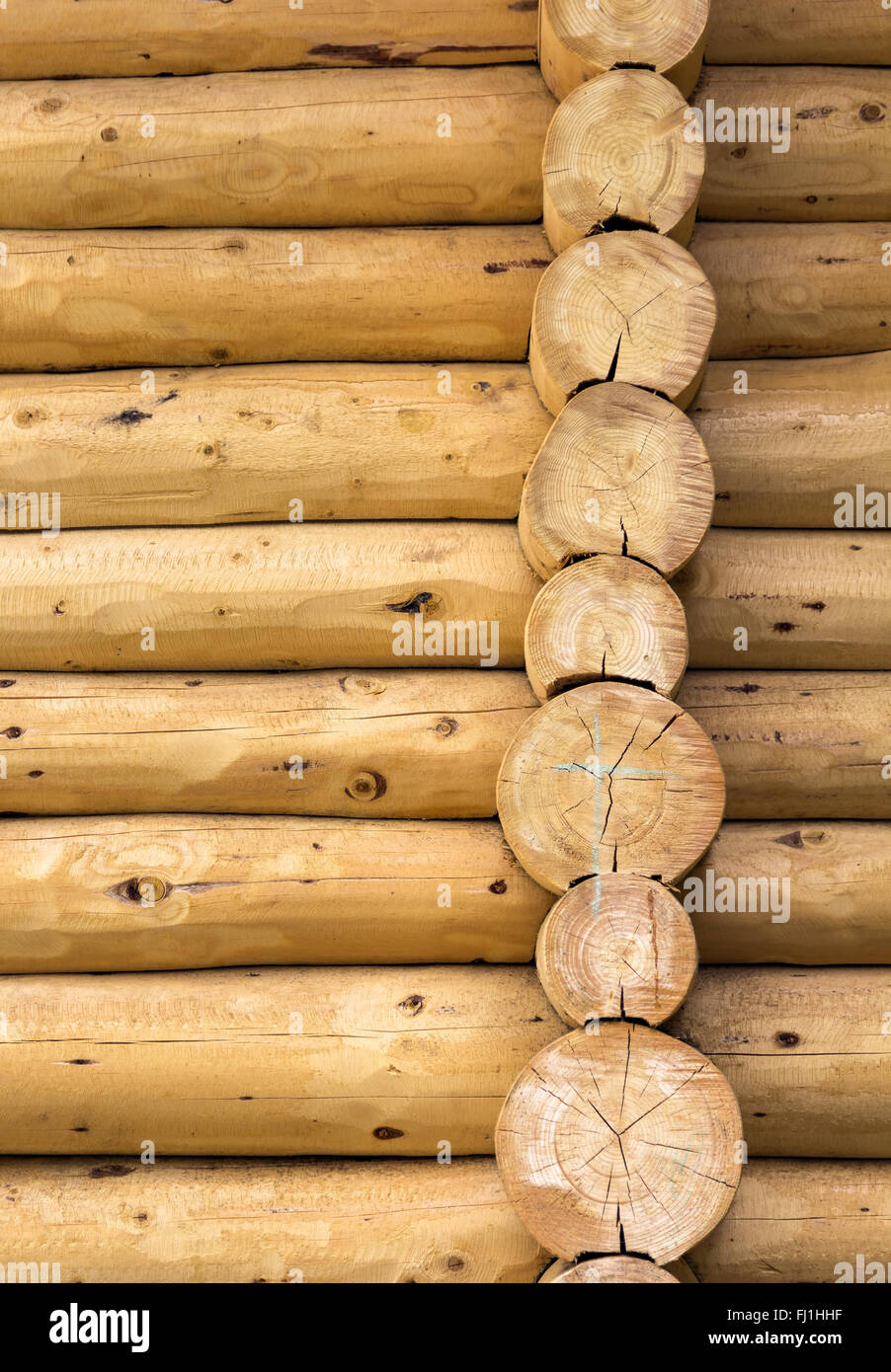 Wooden logs wall background Stock Photo - Alamy