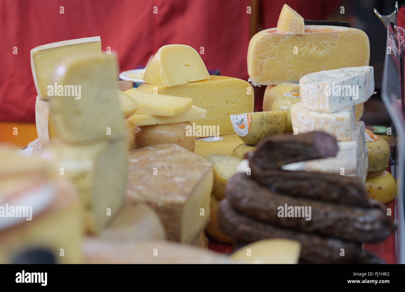 Berlin, Germany. 28th Feb, 2016. Different kinds of cheeses and ...