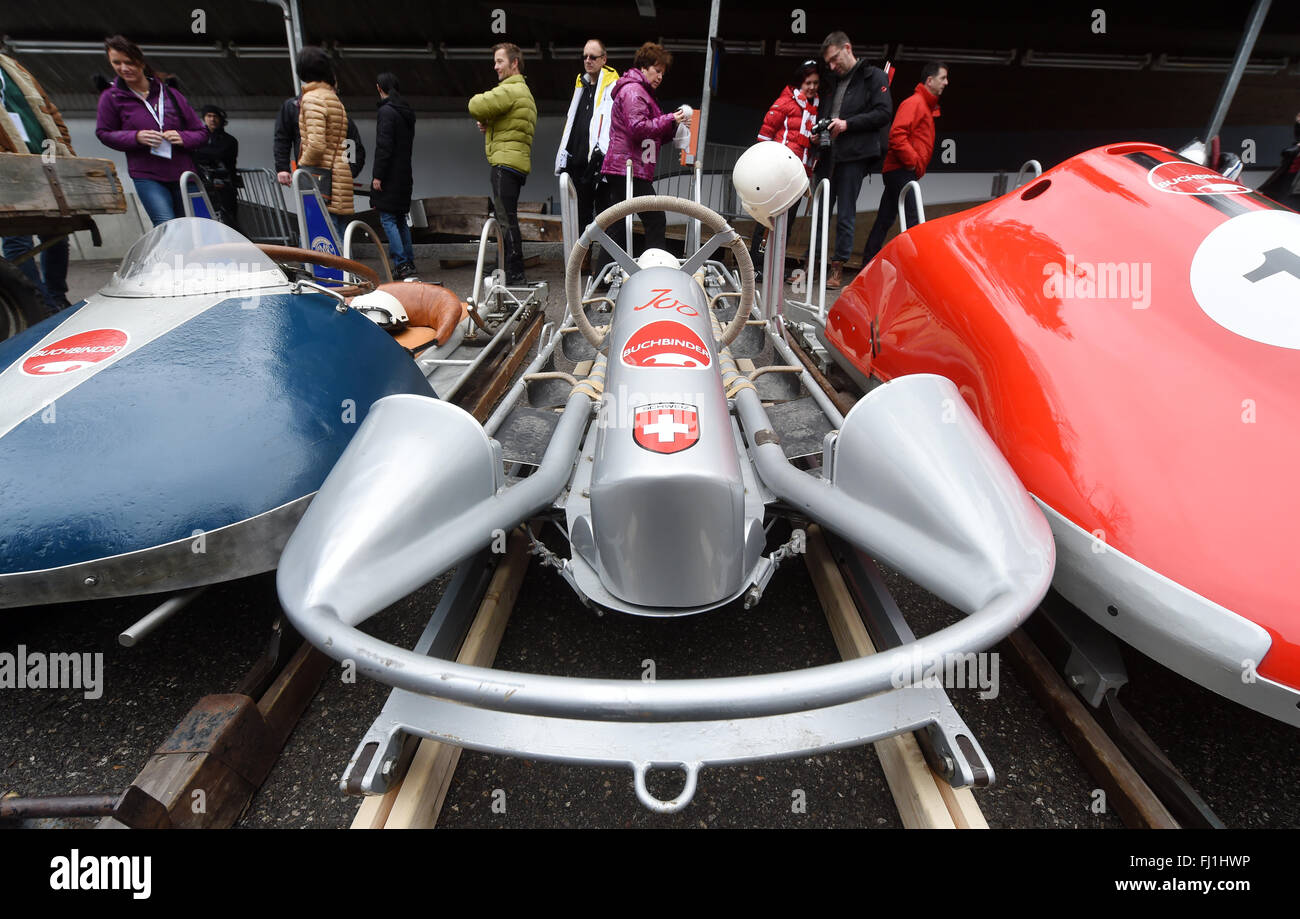 Koenigssee, Germany. 28th Feb, 2016. The historic orginial bobsled from ...