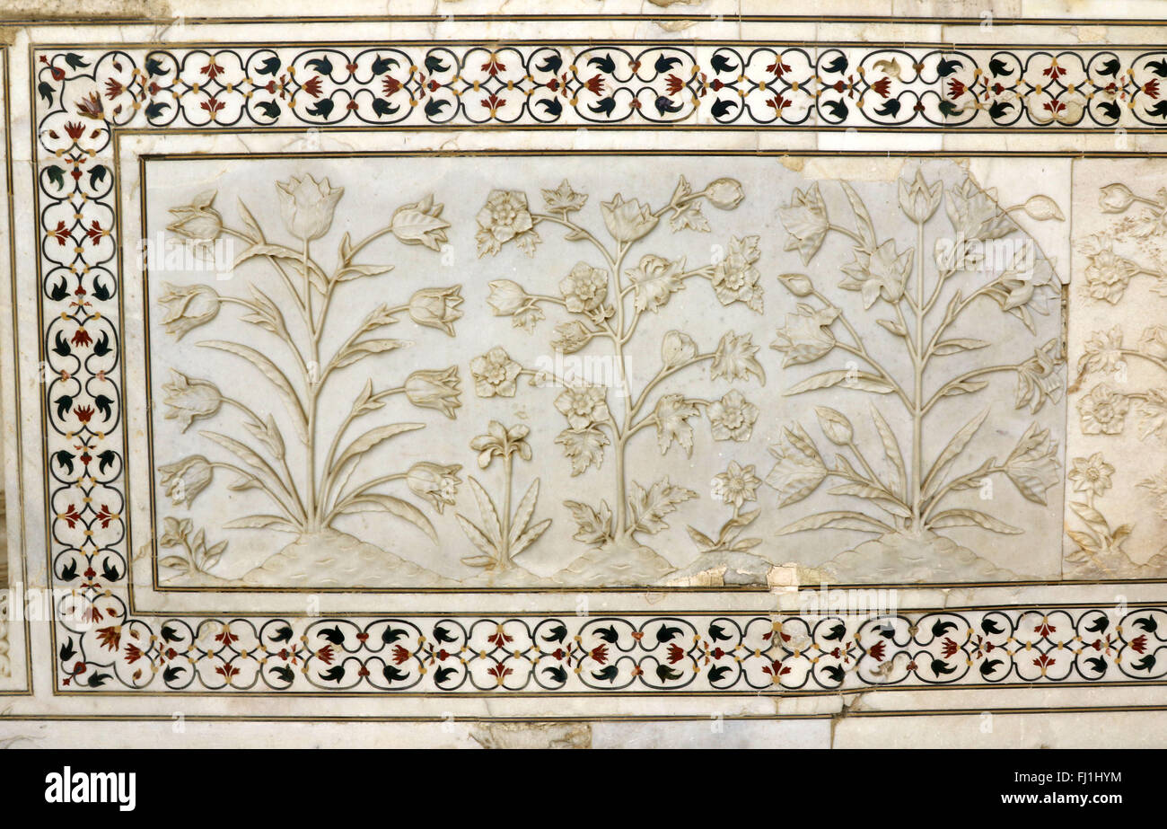 Taj Mahal marble Art Flowers Plants carving on Taj Mahal Marble Tiles ...