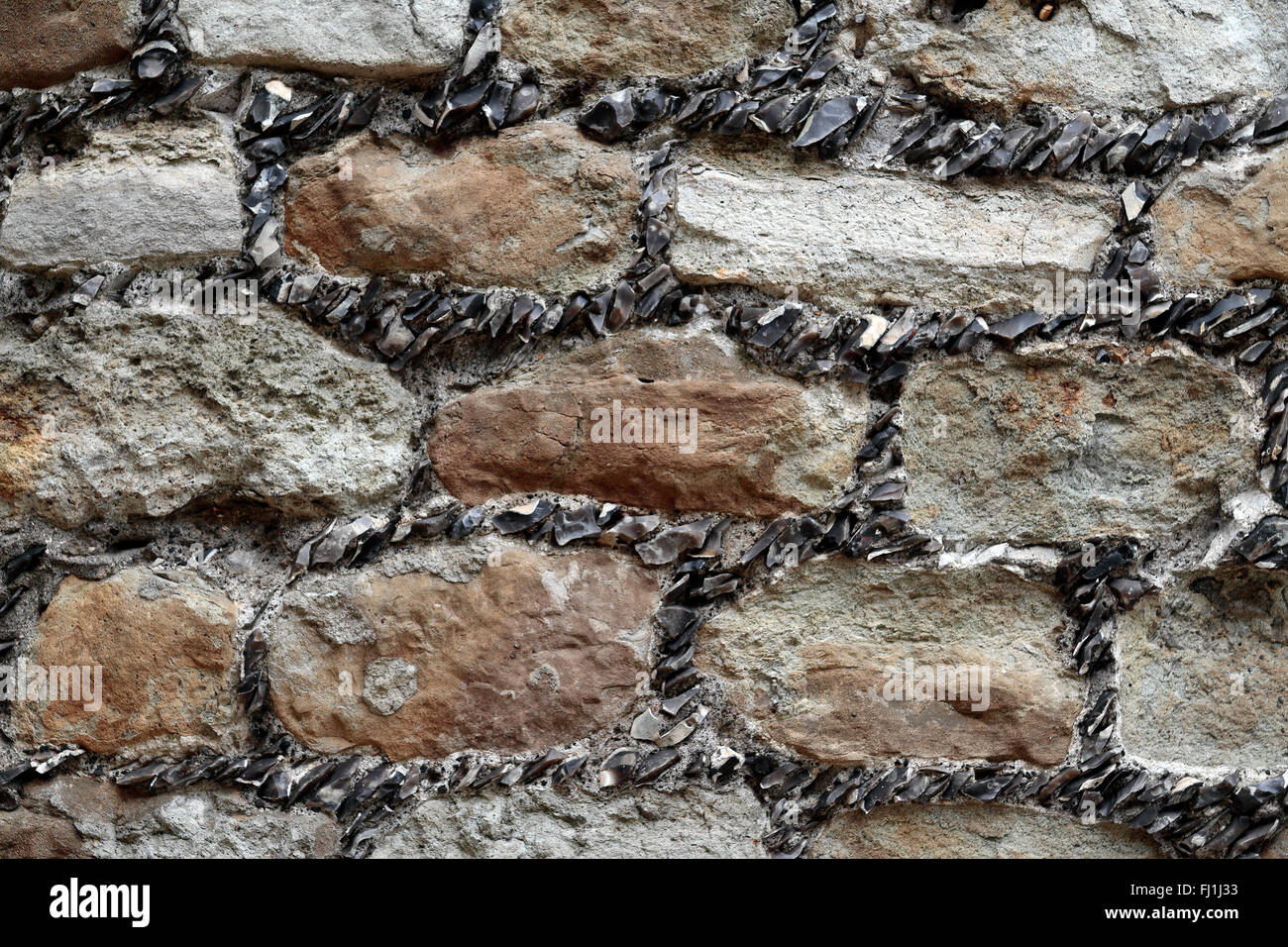 Close up of stonework (galleted rubble-core stone wall) on the 18th ...
