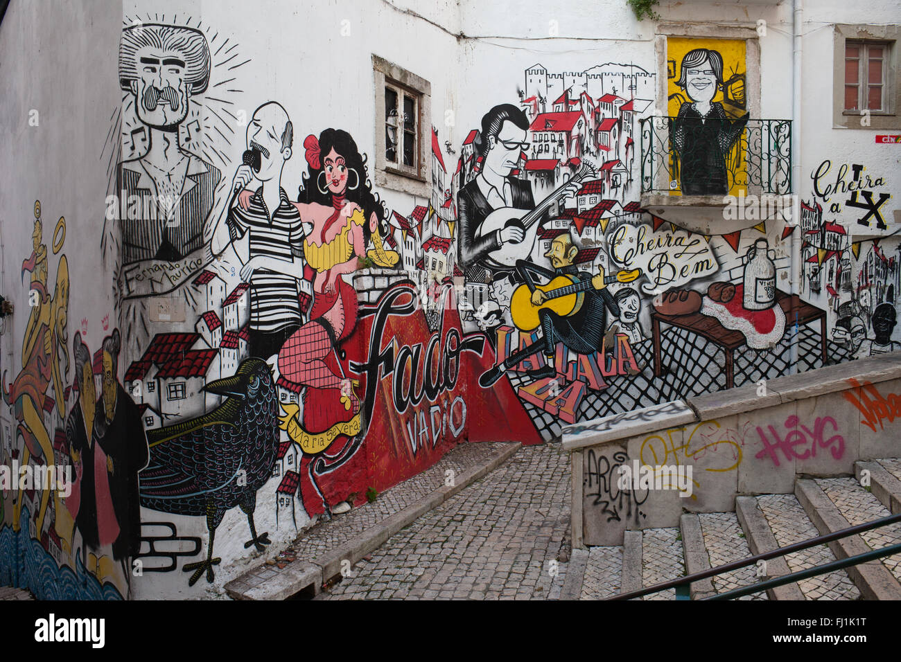 Portugal, city of Lisbon, Fado Vadio mural, graffiti, traditional music ...