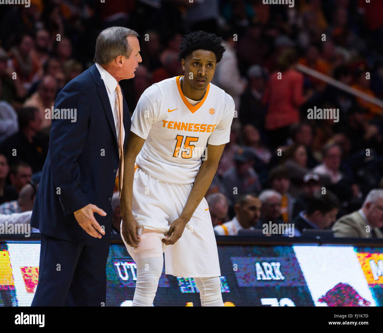 February 27, 2016: head coach Rick Barnes instructs Detrick Mostella ...