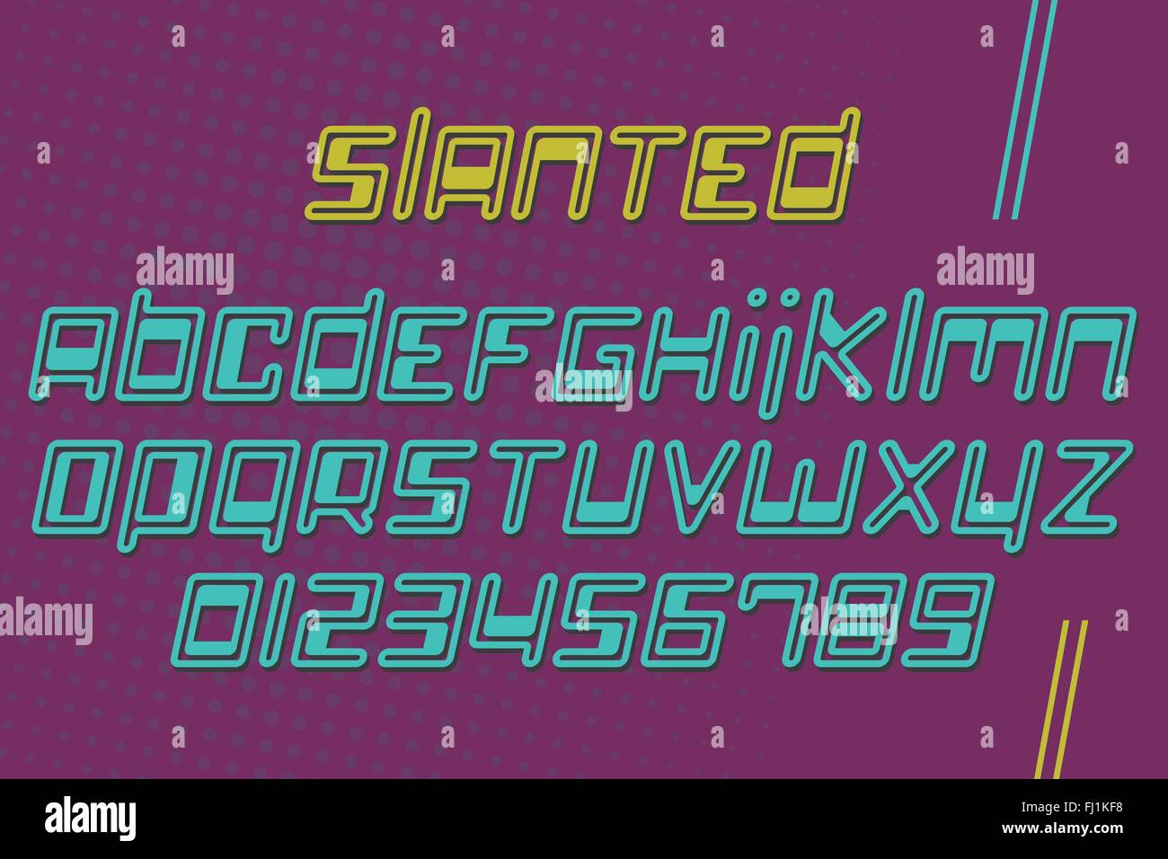 set of isolated, slanted alphabet letters and numerals. vector font ...