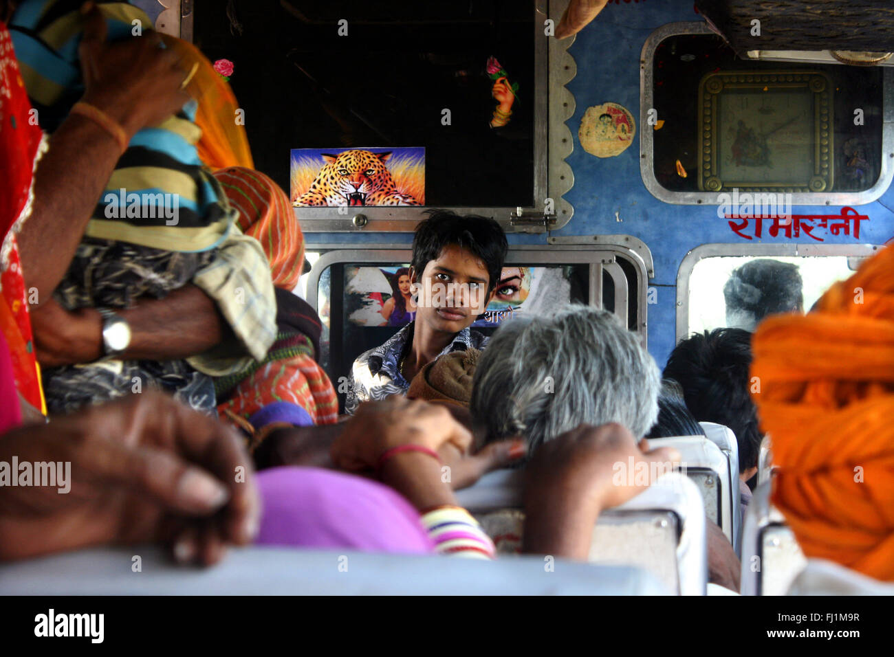 Young guy passenger travelling in local government bus in Rajasthan ...