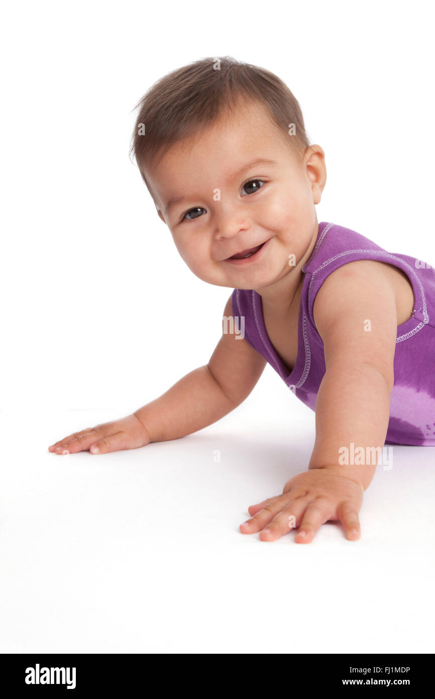 Portrait of a happy baby girl on white background Stock Photo - Alamy