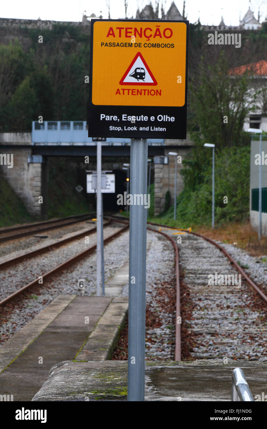 Railroad crossing stop look and listen hi-res stock photography and ...
