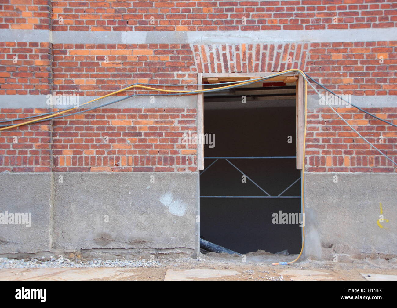 Empty Door Opening with Wires and Materials at Building Site Stock ...
