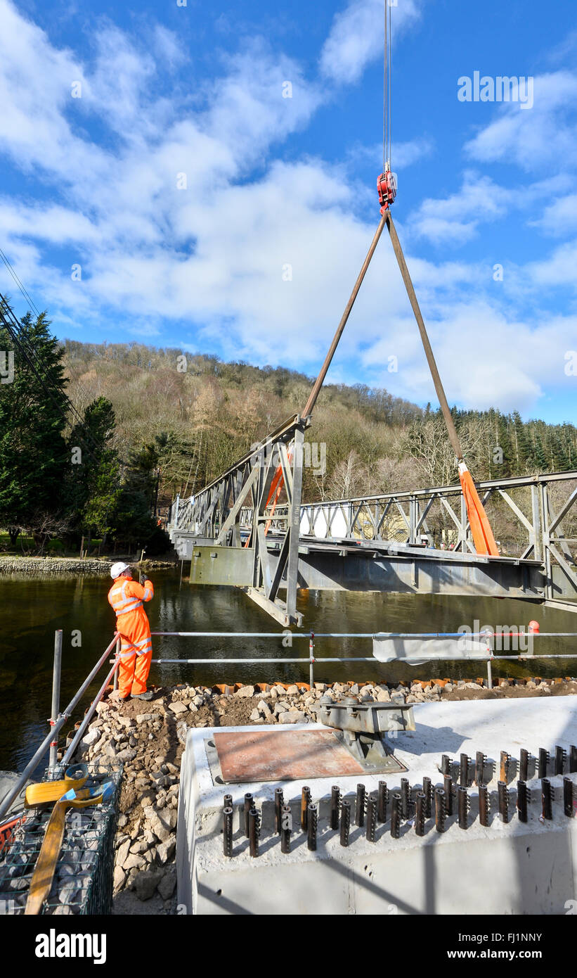 Ullswater, Cumbria, UK. 28th Feb, 2016. The temporary bridge is lifted ...