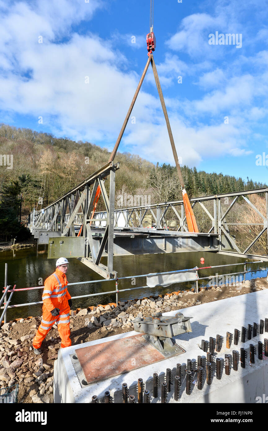Ullswater, Cumbria, UK. 28th Feb, 2016. The temporary bridge is lifted ...