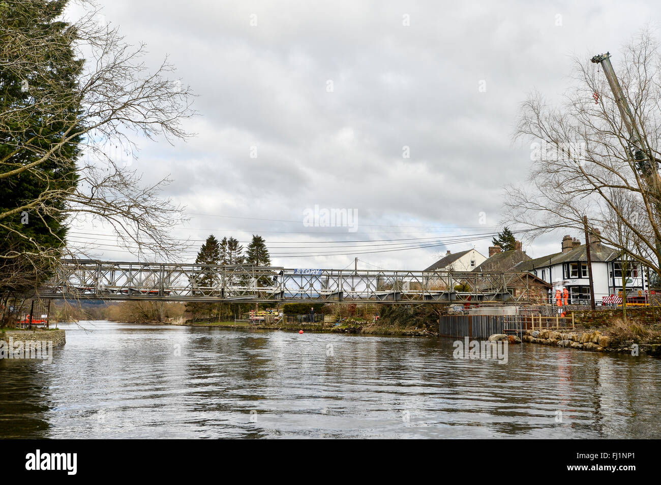 Ullswater, Cumbria, UK. 28th Feb, 2016. The temporary bridge is lifted ...