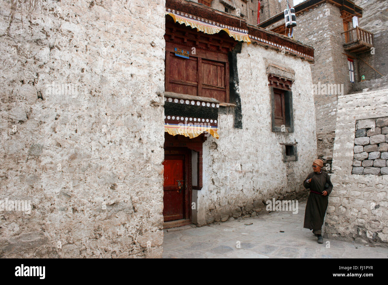 Architecture in the streets of old city of Leh , Ladakh , India Stock ...