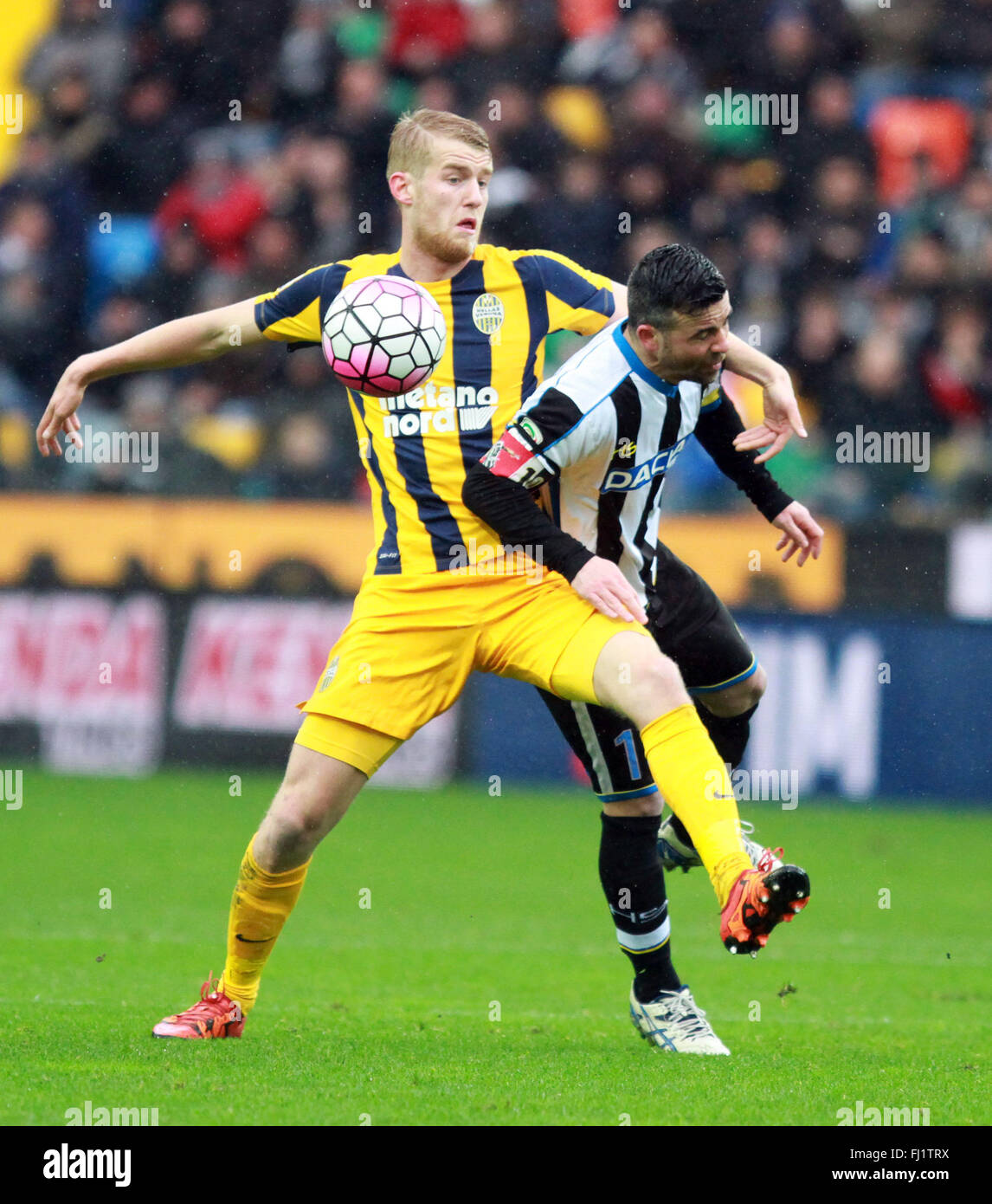 Udine, Italy. 28th Feb, 2016. Hellas Verona's defender Filip Helander ...