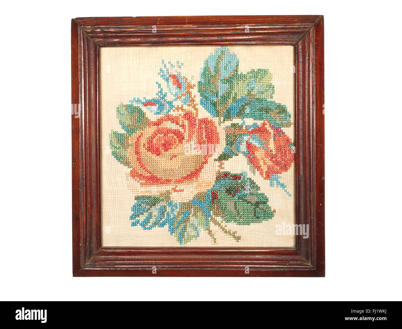 Vintage embroidery handmade wooden frame isolated on white background ...