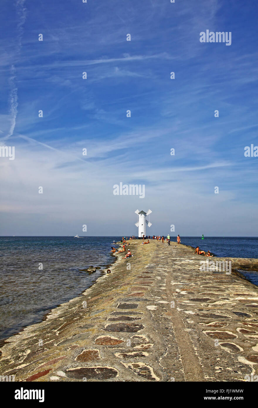 White old lighthouse windmill in Swinoujscie, Baltic Sea, Poland Stock ...