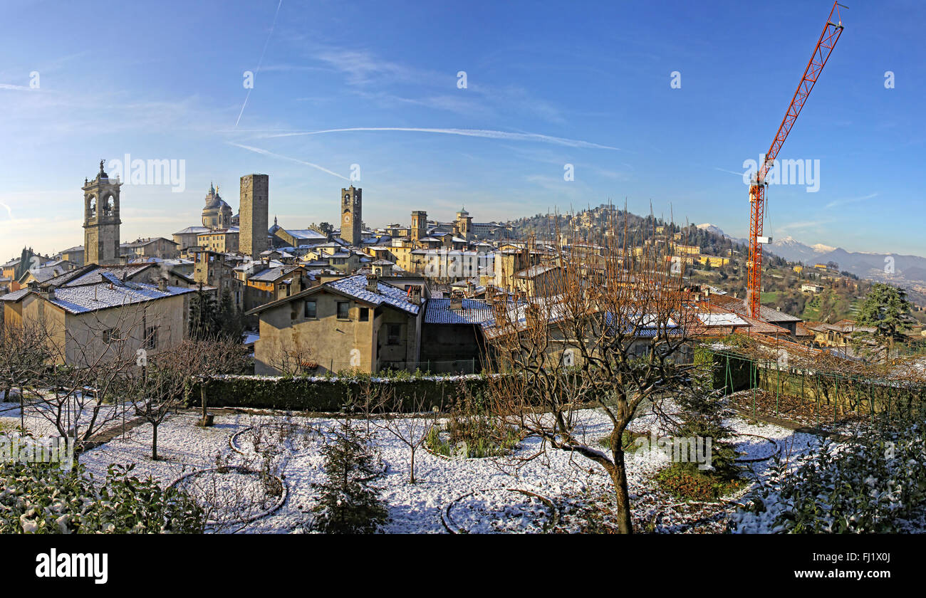 Panoramic view of Bergamo old town in winter, Italy Stock Photo - Alamy