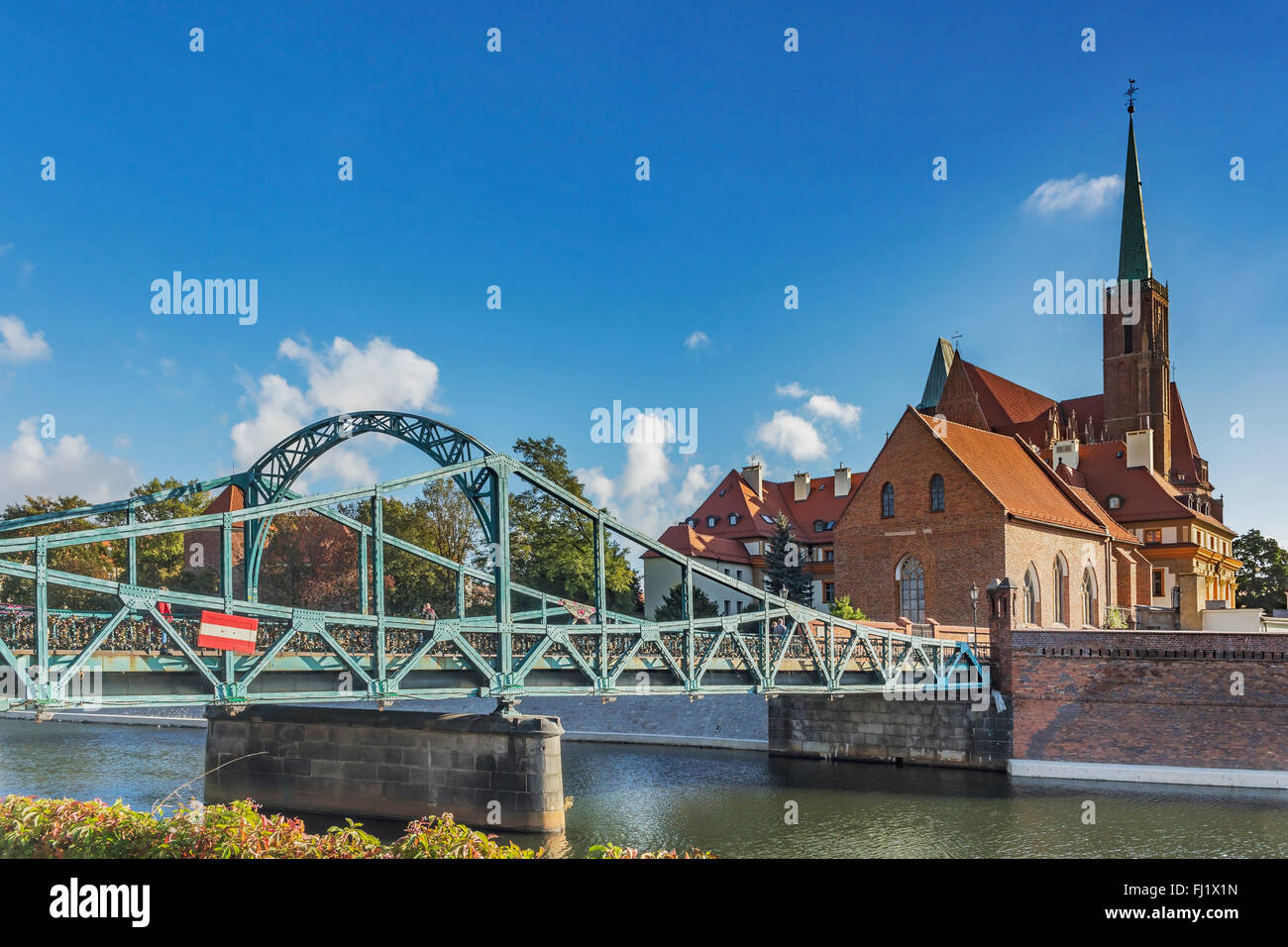 Cathedral Bridge. On the Cathedral Island is the Cross Church, Wroclaw ...