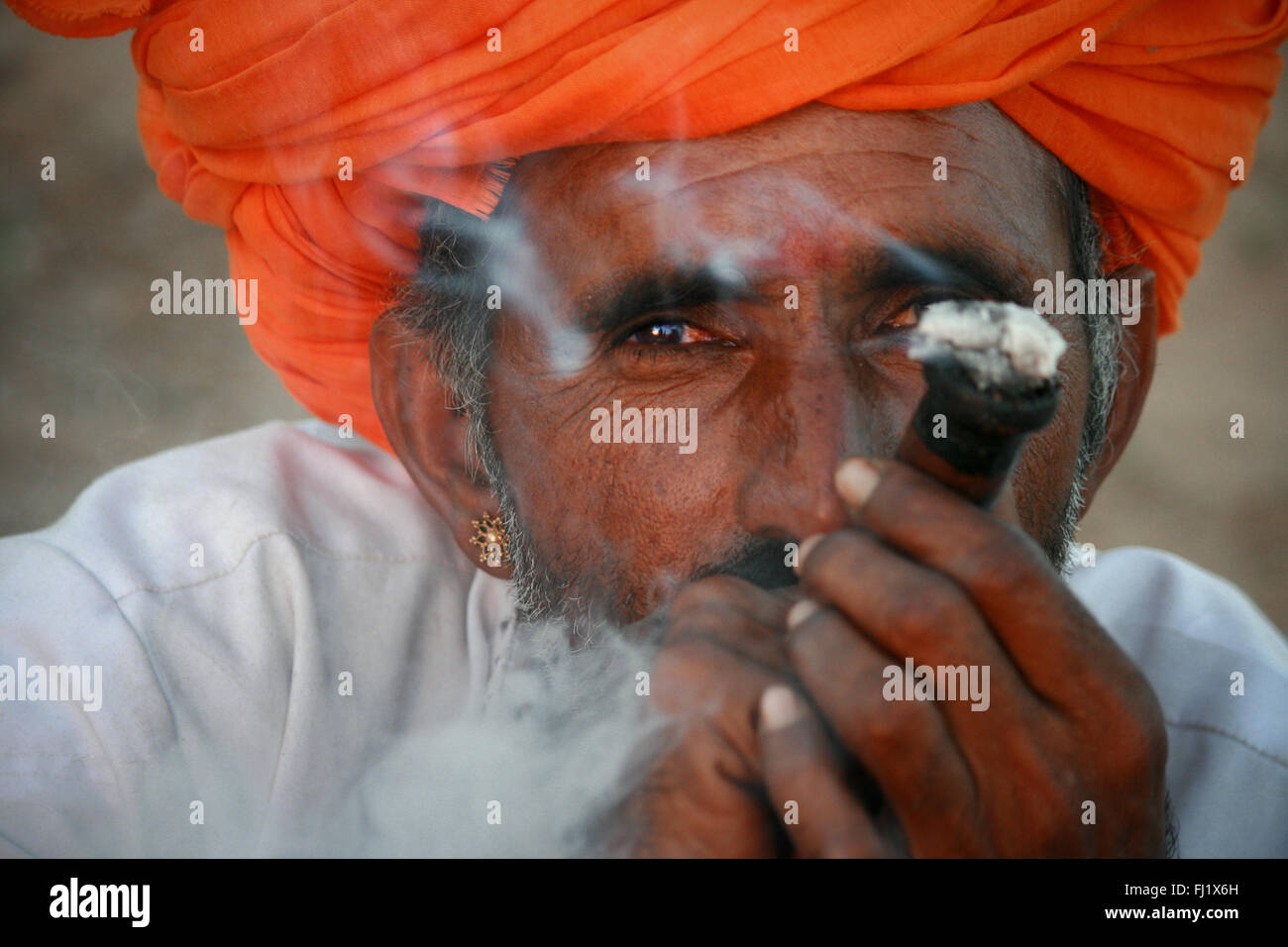 Portrait of Indian Rajasthan Rajasthani hindu man during Pushkar mela ...