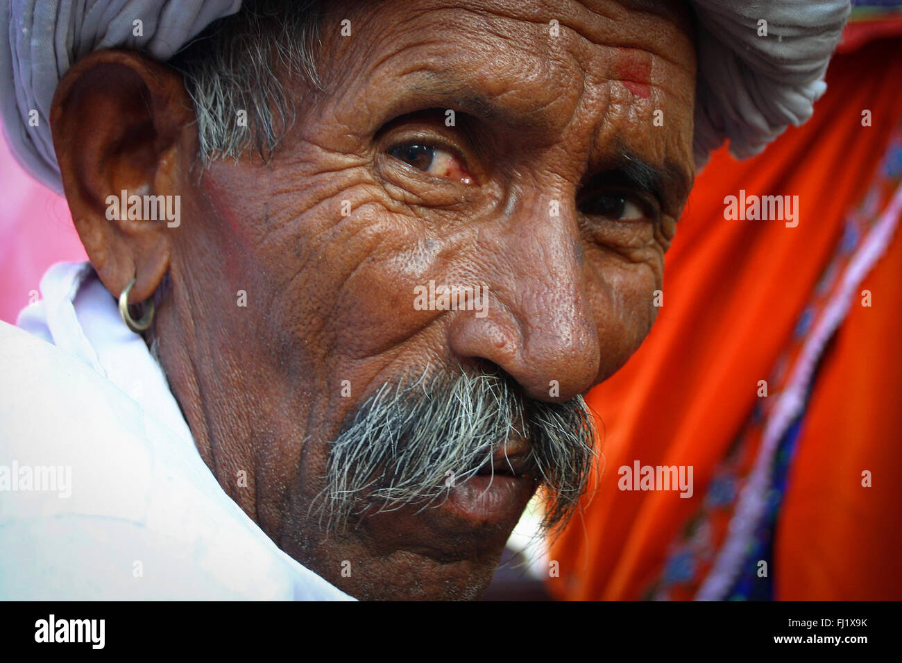Portrait of Indian Rajasthan Rajasthani hindu man during Pushkar mela ...
