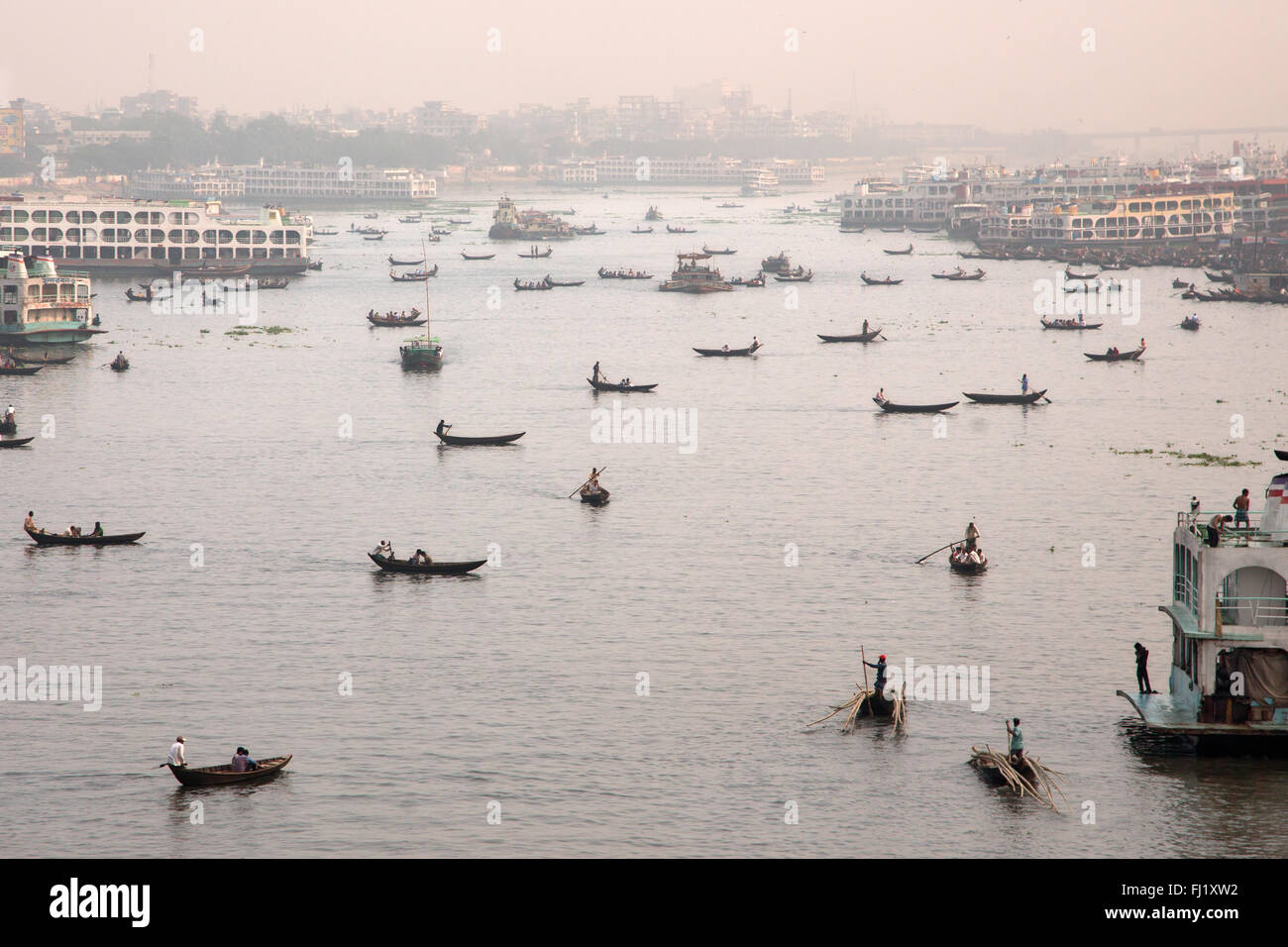 Sadarghat harbor - Dhaka, Bangladesh - landscape with boats Stock Photo ...
