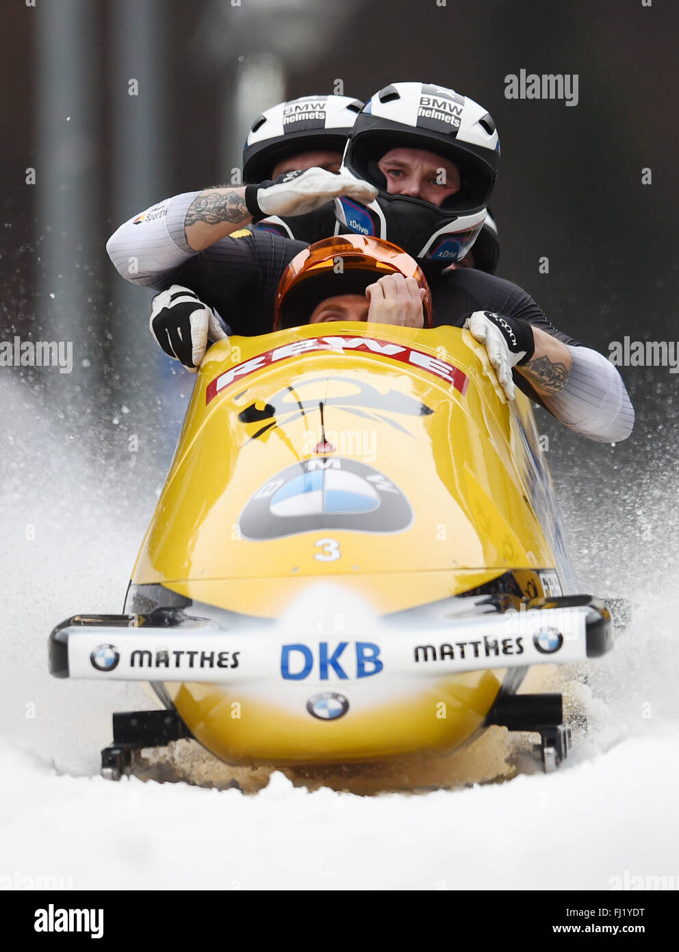 German bobsled pilot Maximilian Arndt and his pushers Kevin Kuske ...