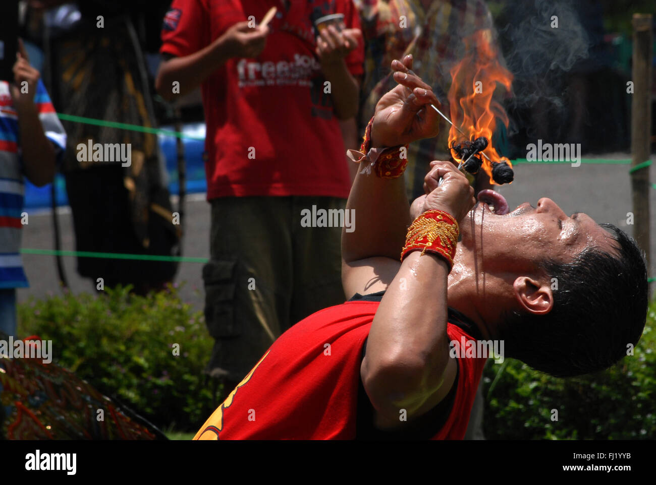Malang, Indonesia. 28th Feb, 2016. Artist brings appliance burnt ...