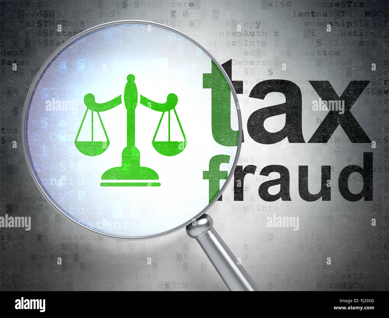 Law concept: Scales and Tax Fraud with optical glass Stock Photo - Alamy