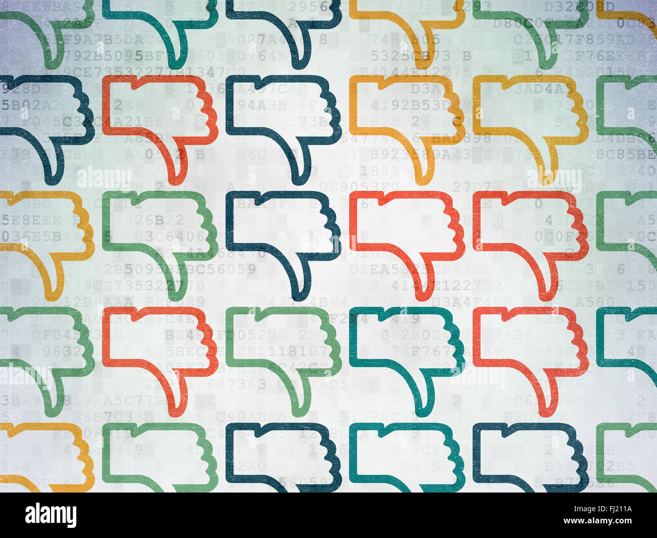 Social media concept: Thumb Down icons on Digital Paper background ...
