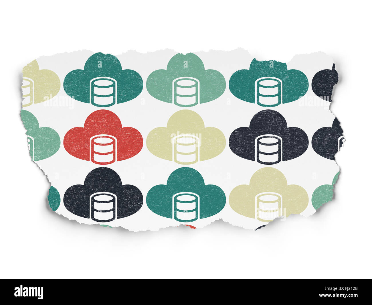 Programming concept: Database With Cloud icons on Torn Paper background ...