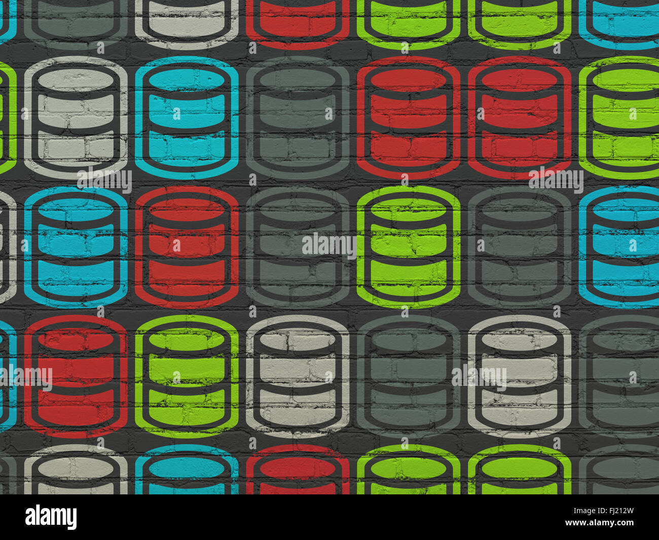 Software concept: Painted multicolor Database icons on Black Brick wall ...